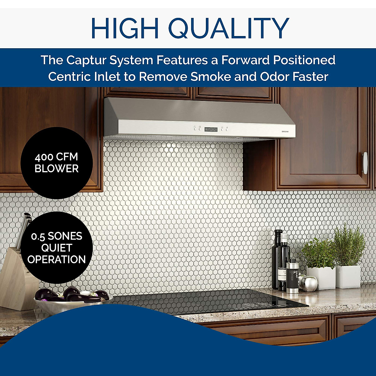 Broan-NuTone Glacier 30-inch Under-Cabinet 4-Way Convertible Range Hood with 3-Speed Exhaust Fan and Light, 450 Max Blower CFM, Stainless Steel