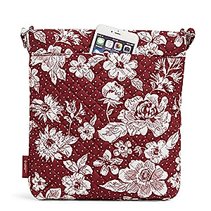 Vera Bradley Women's Cotton Collegiate Triple Zip Hipster Crossbody Purse (Multiple Teams Available), University of Alabama Cardinal/White Rain Garden - Recycled Cotton, One Size