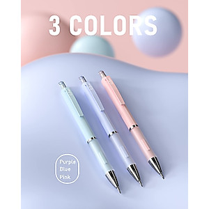 Nicpro 3 PCS Pastel Mechanical Pencil 0.5 mm for School, with 6 tubes HB Lead Refills, Erasers, Eraser Refills For Student Writing, Drawing, Sketching, Blue & Pink & Violet Colors - Come with Case