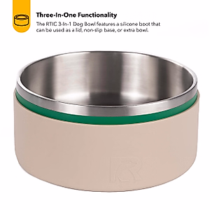 RTIC 3-in-1 Dog Bowl Food and Water Dish for Large Dogs and Small Dogs, Double-Walled Stainless Steel Metal, Portable, Non-Slip, Indoor and Outdoor, Large, Fairway & Beach