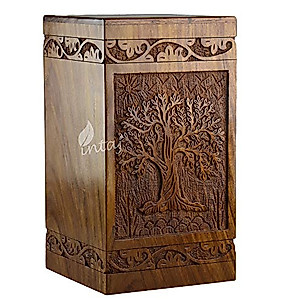 INTAJ Handmade Rosewood Urn for Human Ashes - Tree of Life Wooden Urns Hand-Crafted - Funeral Cremation Urn for Ashes (Adult (250 Cu/in), Rosewood Tree)