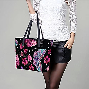 Womens Handbag Flowers And Butterflies Leather Tote Bag Top Handle Satchel Bags For Lady