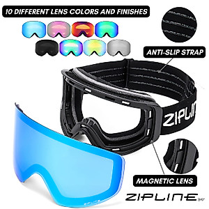 Zipline Podium XT Ski Goggles - No Fog Magnetic Lenses (Black Frame, Gray Lens/Ice Blue Finish)