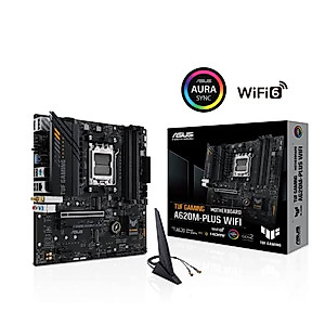 ASUS TUF Gaming A620M-PLUS(WiFi) AMD AM5 (Ryzen 7000) microATX Gaming Motherboard(DDR5,PCIe 4.0,2xM.2 Slots,2.5Gb LAN,Wi-Fi6,2xDisplayPort,HDMI,Front USB 3.2 Gen 1 Type-C,BIOS Flashback,M.2 Q-Latch)