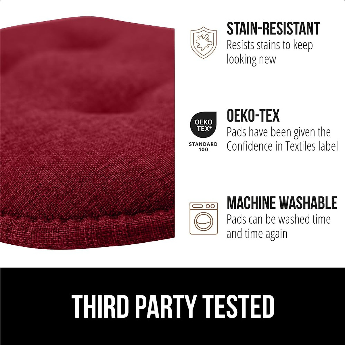 Gorilla Grip Tufted Memory Foam Chair Cushions, Set of 4 Comfortable Pads for Dining Room, Slip Resistant Backing, Washable Kitchen Table, Office Chairs, Computer Desk Seat Pad Cushion, 16x17 Wine