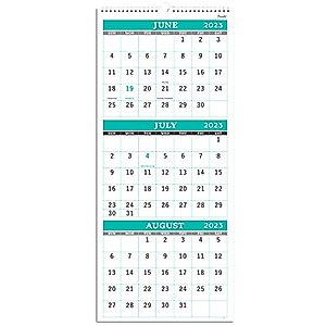 2023-2024 Wall Calendar - 3-Month Display Calendar July 2023- June 2024 (Folded in a Month), 11.3" x 26" (When Opened), 3 Month Calendar, Wall Calendar 2023-2024, 3 Month Vertical Calendar with Thick Paper