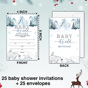 TIRYWT Winter Animal Baby Shower Invitations with Envelopes(25-Pack), 4"x6" Double-Sided Party Invites, Baby It's Cold Outside Gender Neutral Baby Shower Party Decorations Supplies Favors - E01