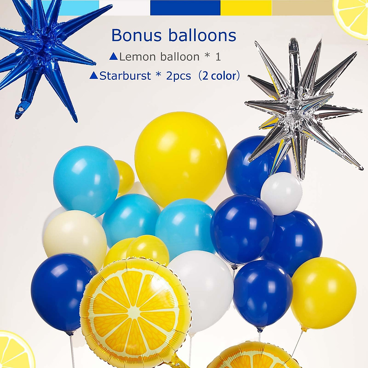 Royal Blue and Yellow balloon garland arch kit 135Pcs with Light blue Pastel Yellow white & Staaburst lemon foil balloons for Lemon main squzee bridal Shower Lemonade Birthday Party Decorations
