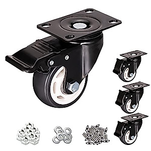 3" Heavy Duty Caster Wheels Set of 4 with Brake - HBL‘ 360° Swivel Castors with Polyurethane (PU) for Cart, Furniture, Workbench.