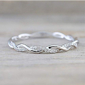 Wenbin Twist Ring for Women Fashion 925 Sterling Silver Stack Twisted Ring Cubic Zirconia Diamond Ring Stackable Diamond Rings Wedding Party Women Jewelry Size 6-10 (US 6)