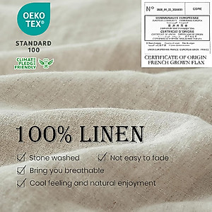 Simple&Opulence 100% Linen Duvet Cover Set 3pcs Basic Style Natural French Washed Flax Solid Color Soft Breathable Farmhouse Bedding with Button Closure - Linen, California King