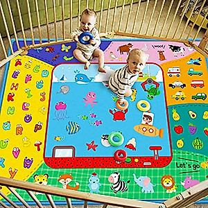 Baby Crawling Mat,Baby Play Mat for Floor,Large Cotton Educational Tummy Time Mat, Foldable Non-Slip Super Soft Padded Baby Playmat for Playing Area Rug Gym Activity for Infants Toddlers Boys Girls