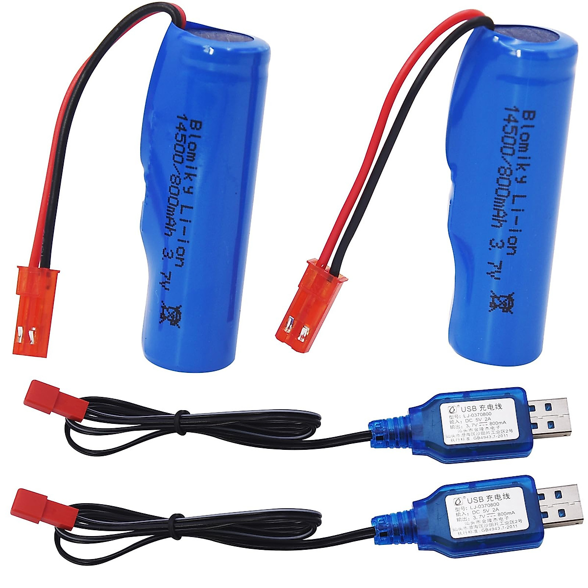 Blomiky 3.7V 500mAh Li-ion Rechargeable Battery with JST Plug and USB Charger Cable for Huina 1337 1338 RC Construction Trucks 1337 JST Battery 2