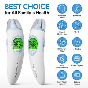 VOLUETH 3-in-1 Baby Thermometer for Ear, Forehead & Touchless, HSA FSA Eligible Items, Digital Thermometer for Infants, Kids & Adults, 30 Memories, 1s Result and Fever Alarm