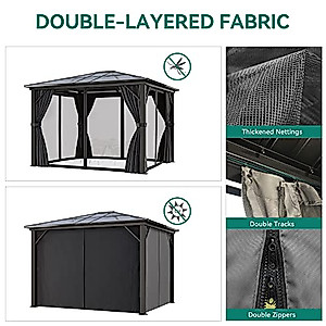 YITAHOME 10x12ft Hardtop Gazebo Outdoor Polycarbonate Canopy with Netting and Shaded Curtains, Aluminum Frame Garden Tent for Patio, Backyard, Deck and Lawns