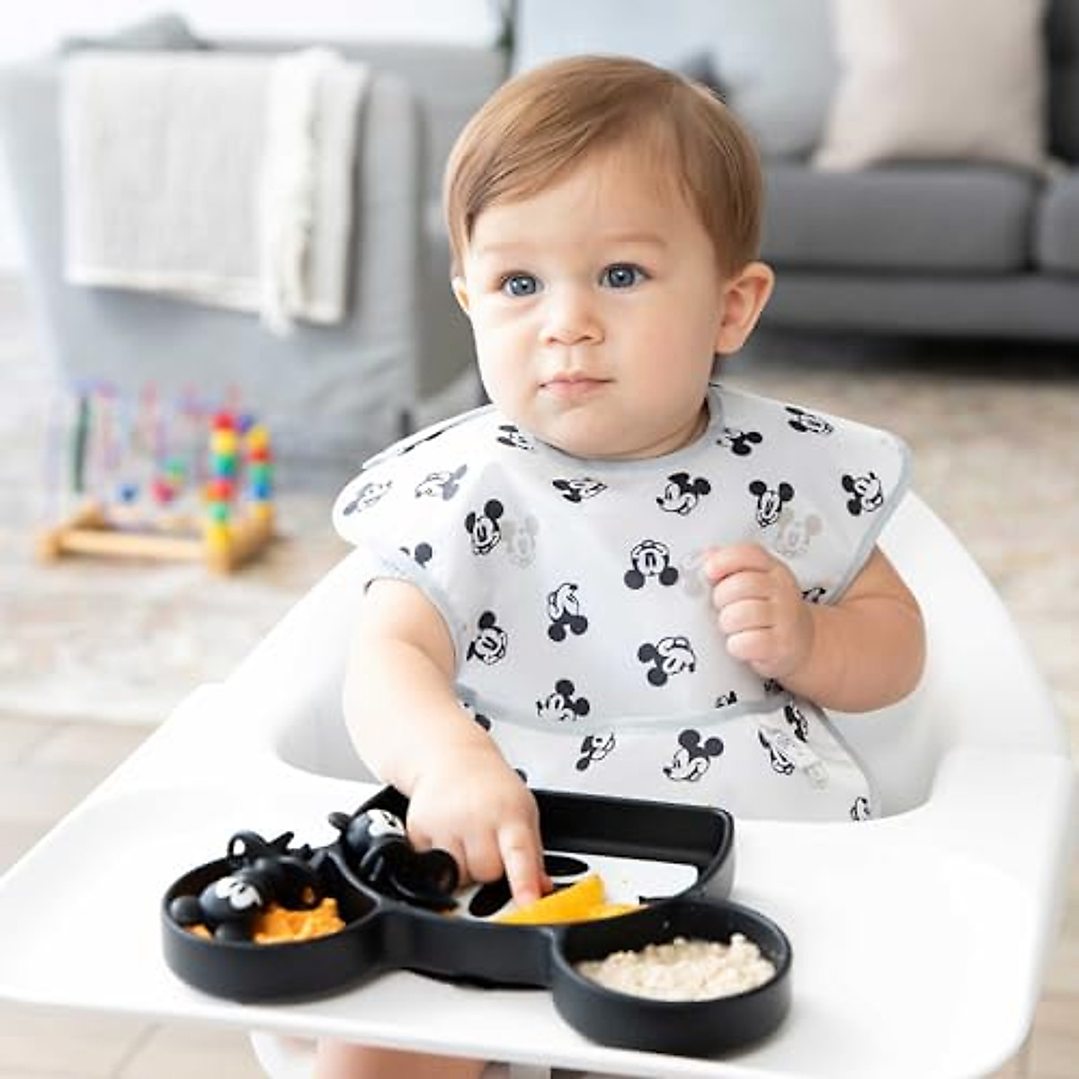 Bumkins Disney Silicone Grip Dish, Suction Plate, Divided Plate, Baby Toddler Plate, BPA Free, Microwave Dishwasher Safe - Mickey Mouse-1 Count (Pack of 1)