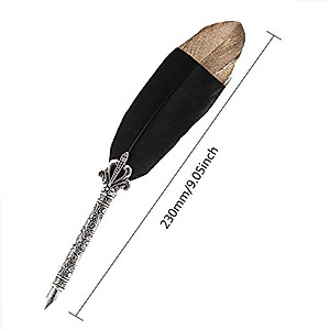 SpyShop Feather Quill Pen with Ink Set -5pcs Metal Nibs 1 Sliver Handmade Pen Holder and 15ml Black Bottle Ink (Black)