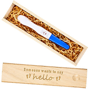 Qunclay Pregnancy Test Keepsake Box Surprise Pregnancy Announcement Box Wooden Baby Announced Box Baby Reveal for Husband Grandparents Baby Memory Souvenir Collection Box with Raffia Ribbon(Classic)