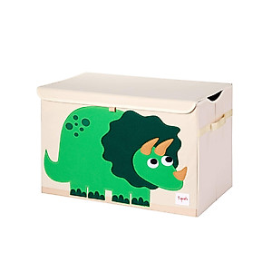 3 Sprouts Large Toy Chest for Kids with Lid and Handles - Collapsible Toy Storage Bin/Trunk/Box/Basket Organizer for Boys & Girls Playroom, Nursery, Dinosaur