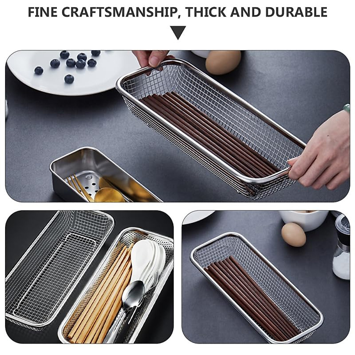 Cabilock Dishwasher Silverware Cutlery Basket Stainless Steel Flatware Drying Rack Countertop Utensil Holder Caddy Silver B