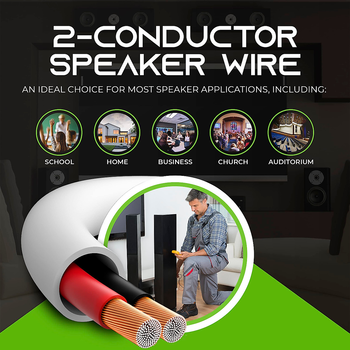 GearIT 16/2 Speaker Wire (100 Feet) 16 Gauge (Copper Clad Aluminum) - Fire Safety in Wall Rated Audio Speaker Wire Cable / CL2 Rated / 2 Conductors - CCA, 100ft