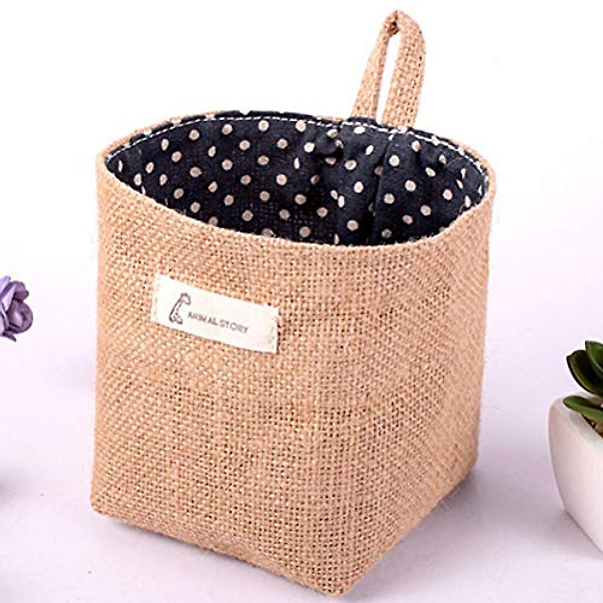 Cabilock Fashion Cotton and Linen Wall Mounted Storage Bag Hanging Bag Over The Door Sundries Organizer for Bedroom Living Room Bathroom (Random Pattern)