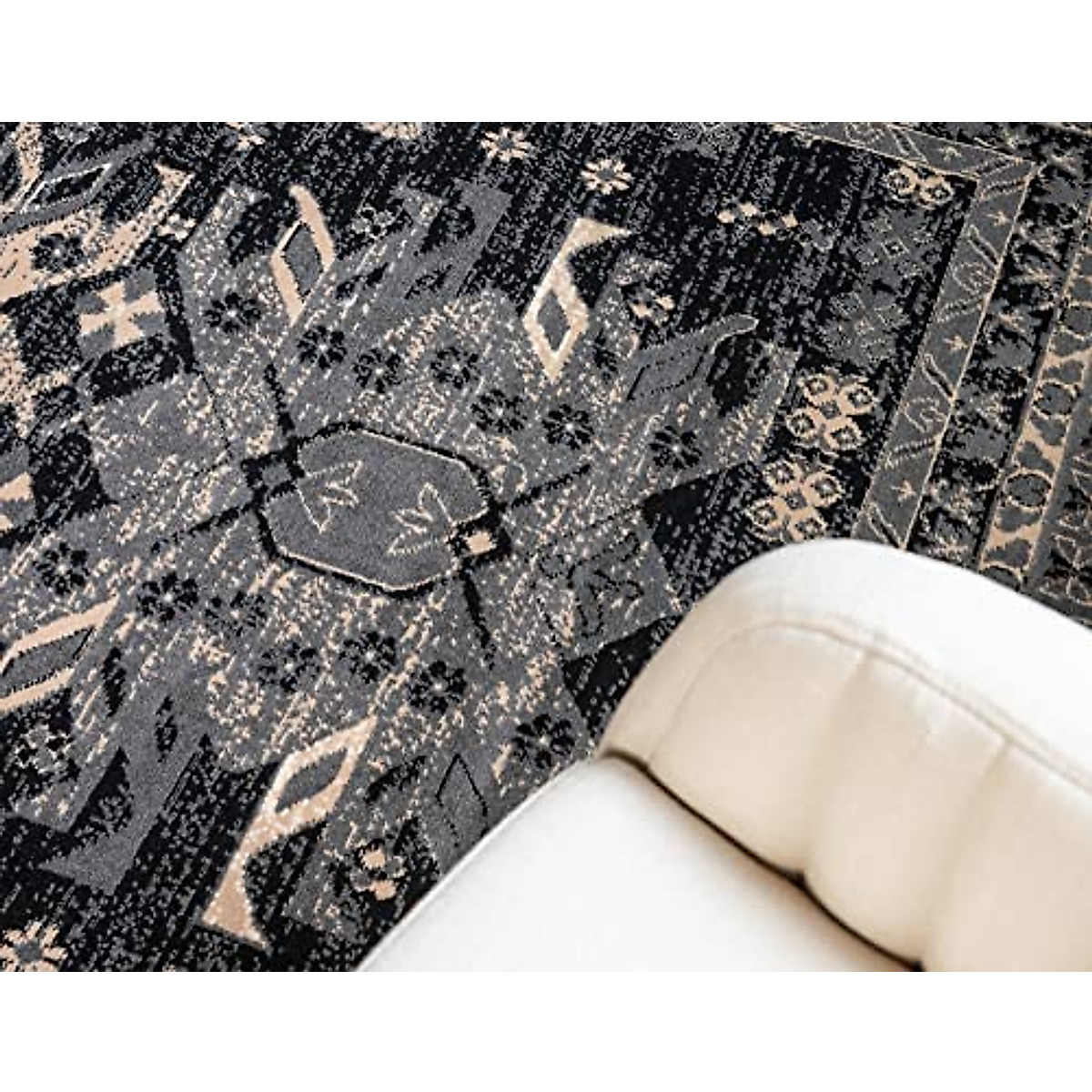 Rugs.com Heris Collection Rug – 9' x 12' Black Medium Rug Perfect for Living Rooms, Large Dining Rooms, Open Floorplans