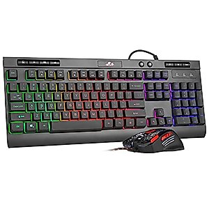 Rii Gaming Keyboard and Mouse Combo,Wired Keyboard and Mouse Set,Full Size LED Rainbow Backlit Keyboard, Gaming Keyboard for Windows/Mac/PC/Chrome and Office/Home/Gamers