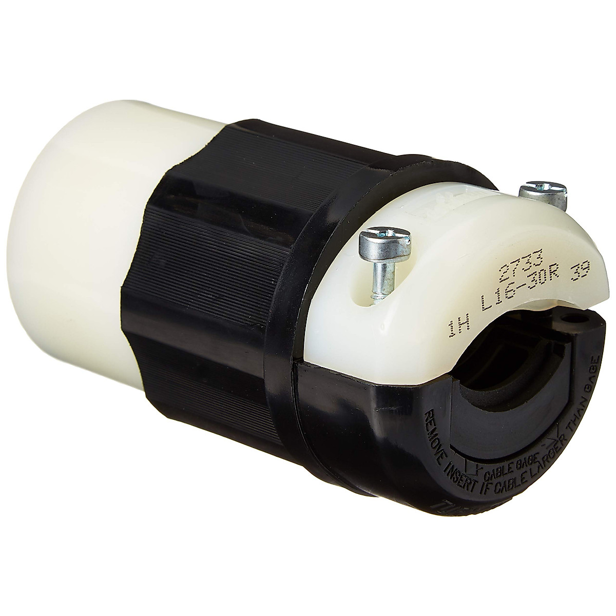 Leviton 2733 30 Amp, 480 Volt 3-phase, NEMA L16-30R, 3P, 4W, Locking Connector, Industrial Grade, Grounding - Black-White