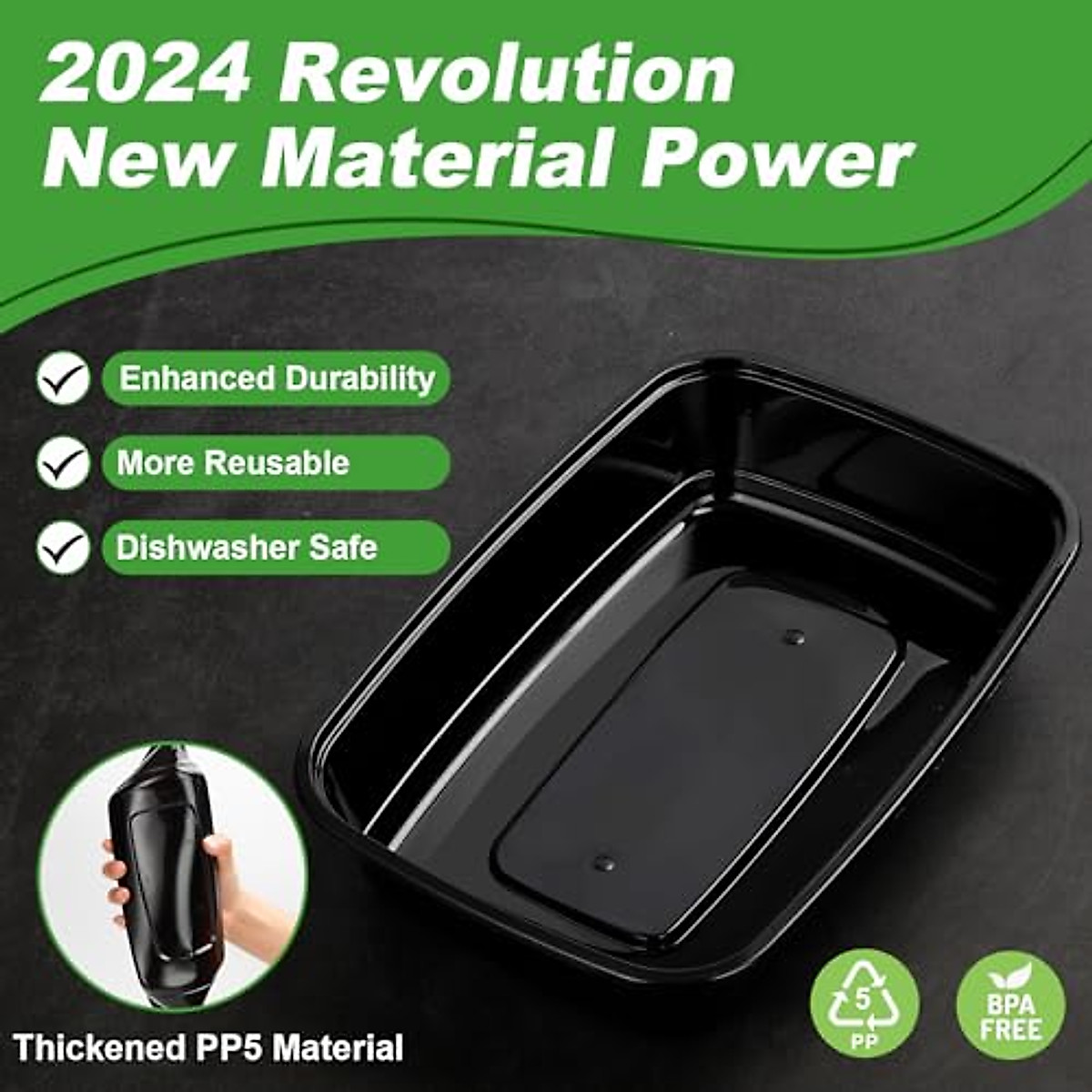 jake.secer 38oz Meal Prep Containers Reusable, 50 Pack Extra-Thick Disposable Storage Containers with Lids, Bpa-Free To Go Food Container, Plastic Take Out Lunch Containers, Microwave, Freezer Safe