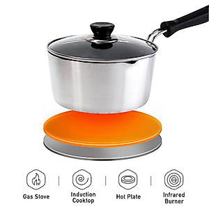 ICUUK 2.5 Quart Nonstick Saucepan With Glass Lid And Silicone Mixing Spoon,Multipurpose Pot for Home Kitchen and Resturant, Aluminum Alloy, Silver (7.9 inch)