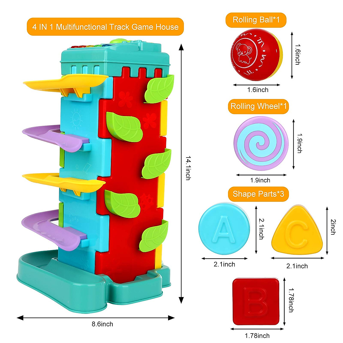 INSOON 4 in 1 Baby Activity Cube Toddler Toys age 1-2 with Music Lights Race Track Ball Toys for 1 2 3 4 Year Old Girls Boys STEM Developmental Fun Learning Toy Montessori Fine Motor Best Toddler Gift