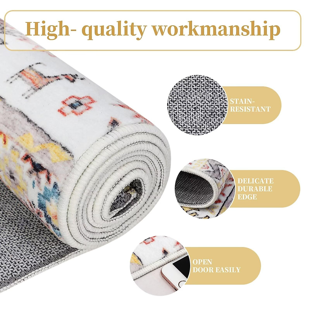 GlowSol Boho Area Rug 8x10 Washable Rugs Large Moroccan Rug Non-Slip Non-Shedding Rug Tribal Print Floor Carpet Soft Distressed Carpet Foldable Rug Bedroom Dining Room Office Farmhouse