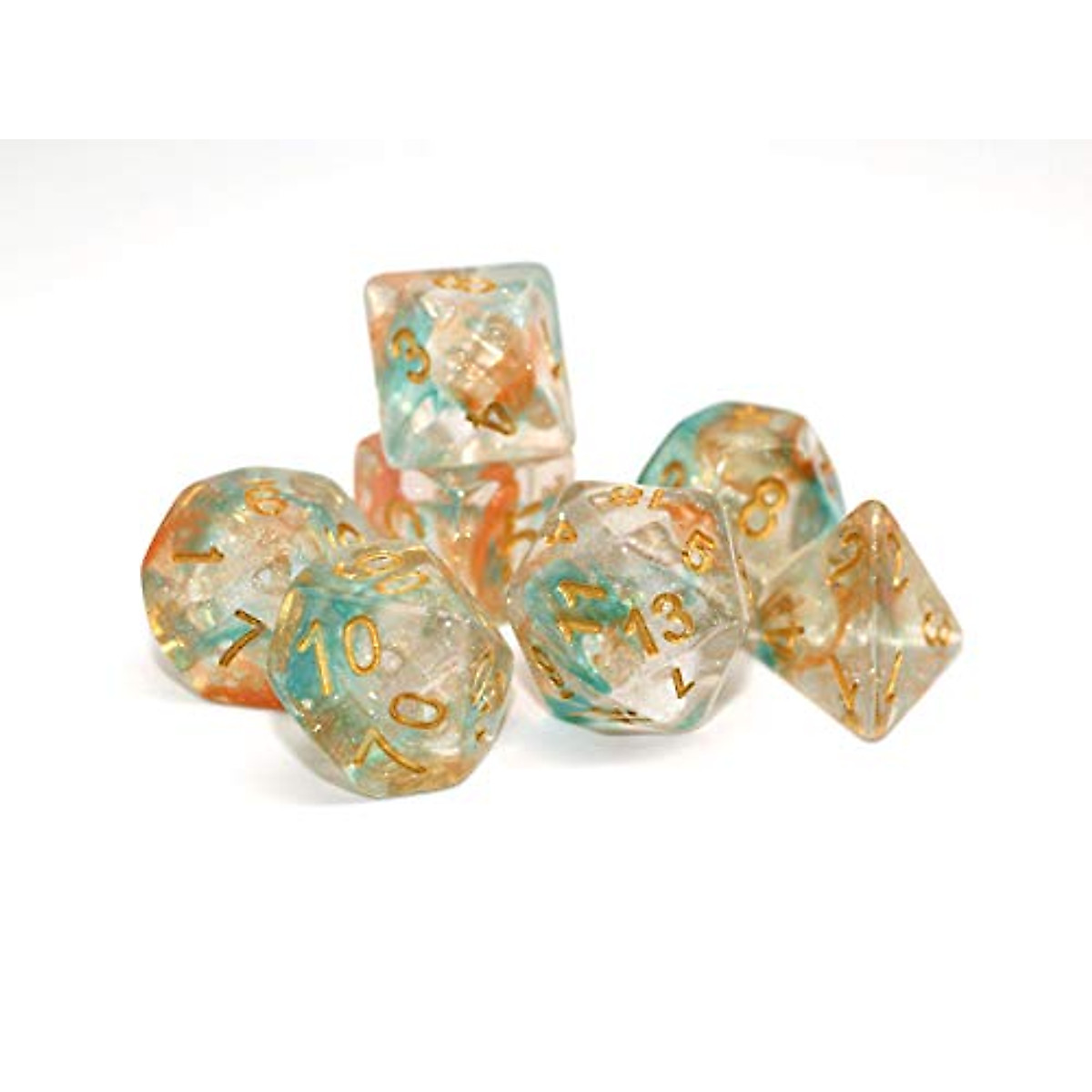Dice DND Polyhedral Dice RPG Dice for Dungeons and Dragons,Pathfinder,MTG,D&D,Role Playing Game Orange Green Transparent Dice with Color Changing Glitter