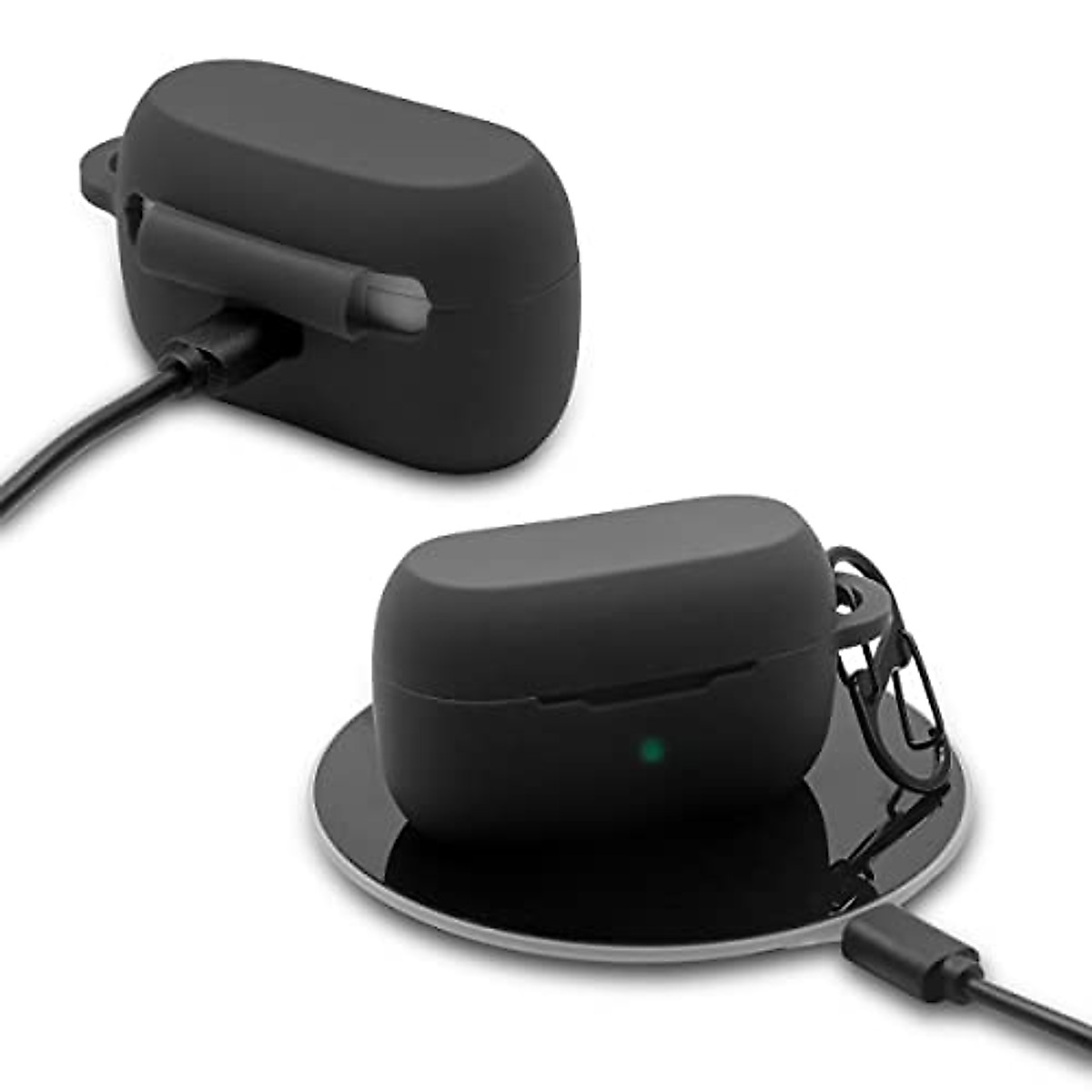 LiZHi Silicone Case for Jabra Elite 3,Anti-Break Anti-Lost & Shockproof Easy Carrying Unique Dual Hole Portable Protective Case Cover with Carabiner for 2021 Newest Jabra Elite 3 (Black)