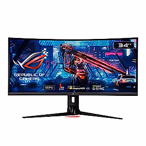 ASUS ROG Strix 34” Gaming Monitor (XG349C) - UWQHD (3440 x 1440), 180Hz, 1ms, Extreme Low Motion Blur Sync, 135% sRGB, G-Sync Compatible, DisplayHDR 400, Eye Care, USB-C, DisplayPort, HDMI, Black