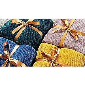 Chanasya Chenille Yellow Knit Throw Blanket - Super Soft Sweature Textured Classy Subtle Shimmer Decorative Knitted Blanket for Sofa Couch Bed Living Room Housewarming Gift (50x65 Inches) Yellow