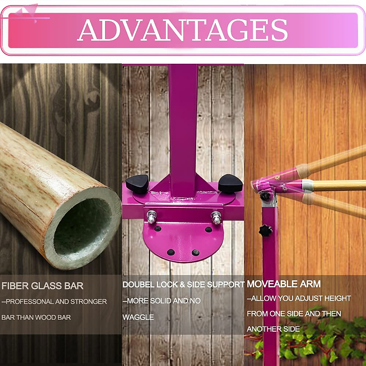 JC-ATHLETICS Gymnastic Kip Bar,Kids Girls Junior Ages 3-15,3' to 5' Adjustable Height,Home Gym Equipment,Home Training,1-4 Levels,260lbs Weight Capacity