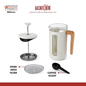 La Cafetière Pisa Cafetière, 8-Cup/1L, Heat-Resistant Borosilicate Glass and Stainless Steel with Easy-Grip Plunger, Large French Press Coffee Maker for Loose Tea and Ground Coffee, Flint