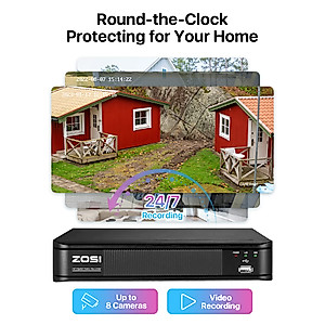 ZOSI H.265+ Full 1080p Home Security Camera System Outdoor Indoor, 5MP-Lite CCTV DVR 8 Channel with AI Human Vehicle Detection, 4 x 1080p Weatherproof Surveillance Camera, 80ft Night Vision, 1TB HDD