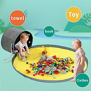 HOMBYS 22"x22"x14" Large Toy Chests & Organizers for Kids Boys Girls Building Bricks, Foldable Toy Storage Basket and Play Mat for Kids Room Nursery Playroom