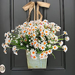 KIMOBER 8 Bundles Artificial Daisy Flowers,Plastic Fake Greenery Shrubs Plants for Indoor Outside Home Garden Porch Decor, Hanging Decoration(White)