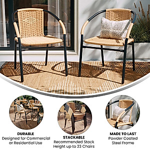 BizChair 2 Pack Beige Rattan Indoor-Outdoor Restaurant Stack Chair
