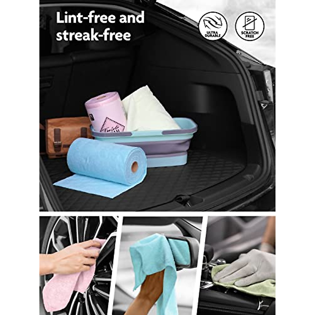 Fantasticlean Microfiber Cleaning Cloth Roll -75 Pack, Tear Away Towels, 12" x 12", Reusable Washable Rags (Purple)