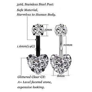 Vsnnsns 14G Belly Button Rings Belly Rings for Women Stainless Steel CZ Opal Belly Button Piercing Jewelry Belly Bars Curved Navel Ring Barbell Body Jewelry Piercing for Women Men Silver Black