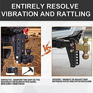 GWTAUTO Adjustable Trailer Hitch, Tri-Ball (1-7/8" x 2" x 2-5/16") Drop Hitch, Fits 2-Inch Receiver, 7 Inch Drop Cushioned Hitch,17000 LBS GTW-Class 3 Tow Hitch for Heavy Duty Truck, Solid Ball Mount