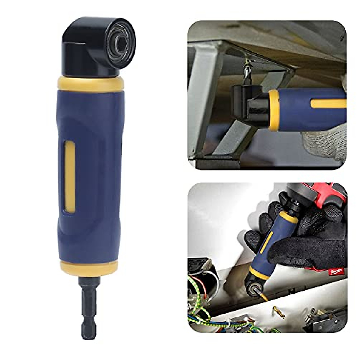 Right Angle Drill Adaptor, Right Angle Drill Attachment 90 Degree Yellow Blue Drills Attachment Extension Driver Used with Electric Drill for 1/4in Standard Hex Shank Drill Bits