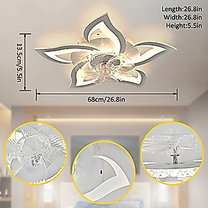 Jesskit 26.8" Ceiling Fan with Lights, Chandelier Ceiling Fans with 3 Color Dimmable and 6 Speeds Remote Control, Modern Indoor Flush Mount Ceiling Fans with Lights for Living Room Bedroom Dining Room
