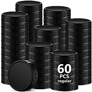 Inbagi 60 Pcs Plastic Canning Jars Lids Bulk Black Mason Jar Lids Reusable Canning Jar Lids Regular Mouth Leakproof Storage Cap with Silicone Ring for Mason Jar Canning Jar and More(70 mm Diameter)