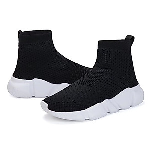YAVY Sneakers for Boys Tennis Shoes Girls Sock Sneakers for Kids Slip on Shoes Breathable high top Athletic Shoes Lightweight Walking Running Shoes Black 054-35